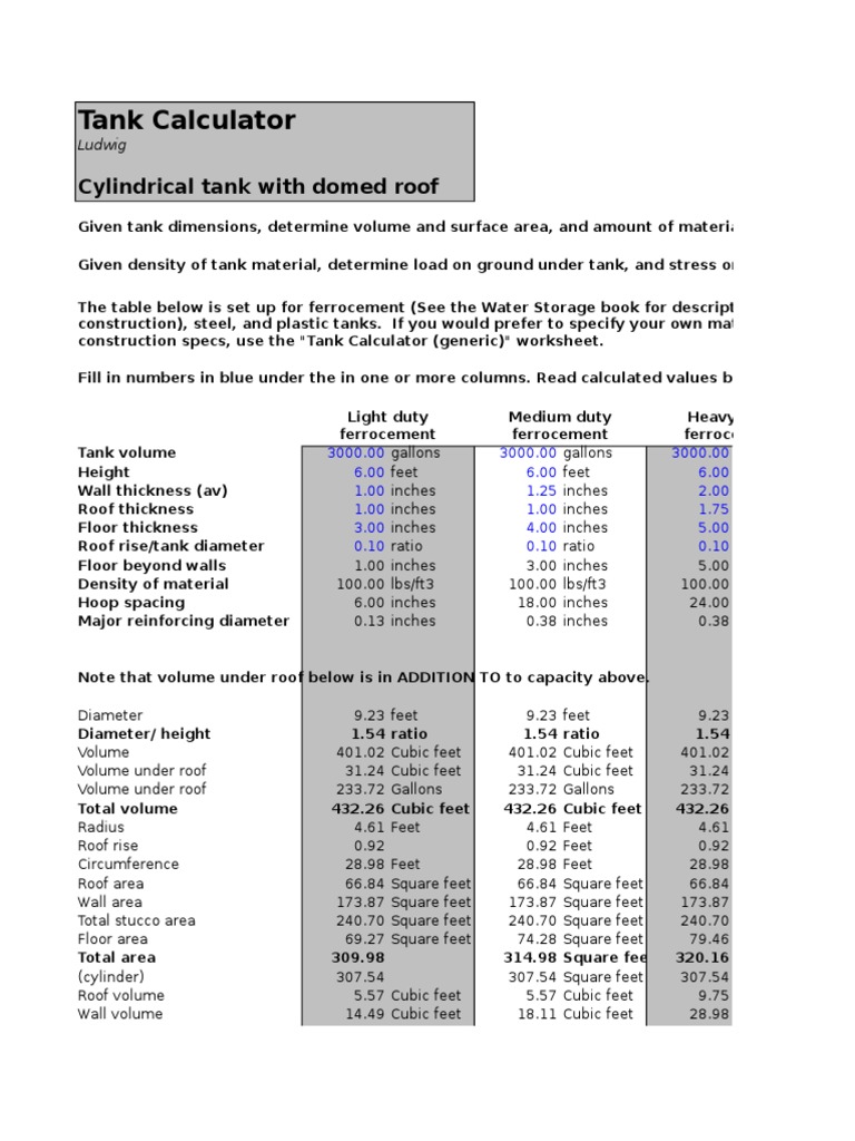 Tank Calculator: Cylindrical Tank With Domed Roof | PDF | Volume | Gallon