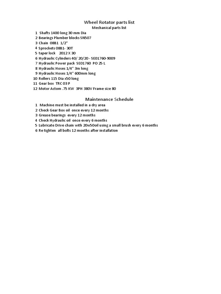 Wheel Rotator Parts List | PDF