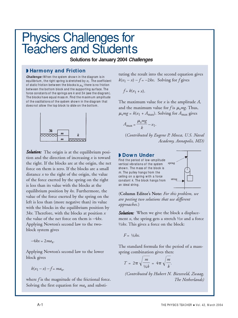 Physics Challenges For Teachers and Students | PDF | Tension (Physics ...