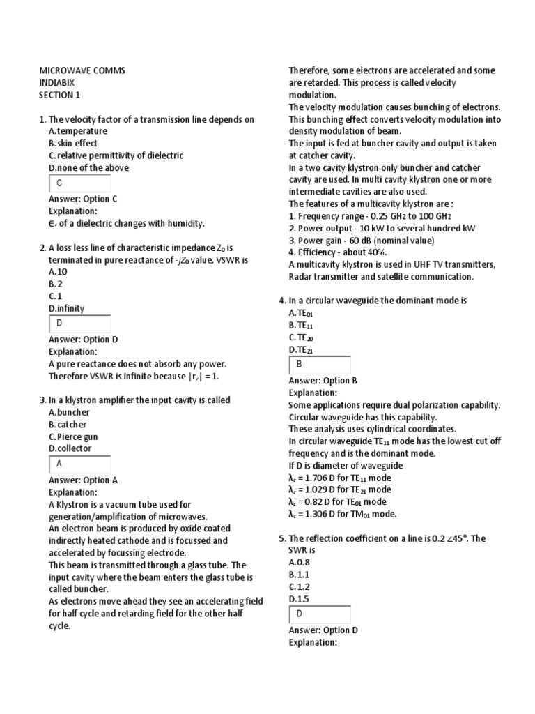 Indiabix With Explanations | PDF | Microwave | Amplifier