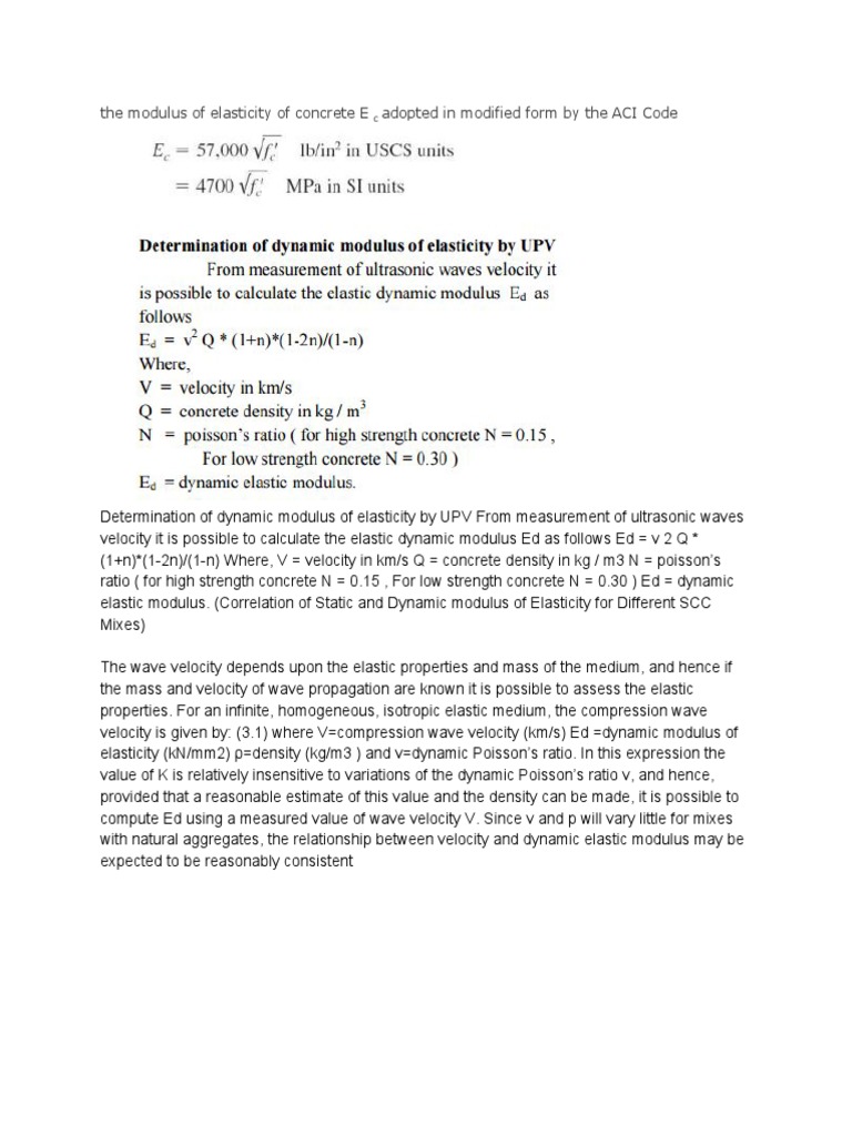 Modulus of Elasticity of Concrete | PDF