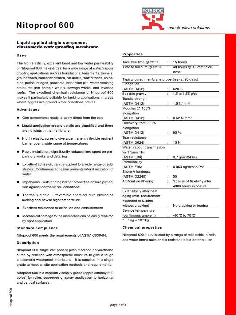 Nitoproof 600: Liquid Applied Single Component Elastomeric Waterproofi ...