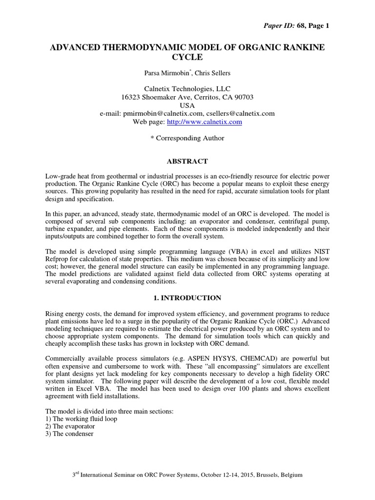 How To Calculate Thermodynamics For ORC | PDF | Heat Exchanger | Enthalpy