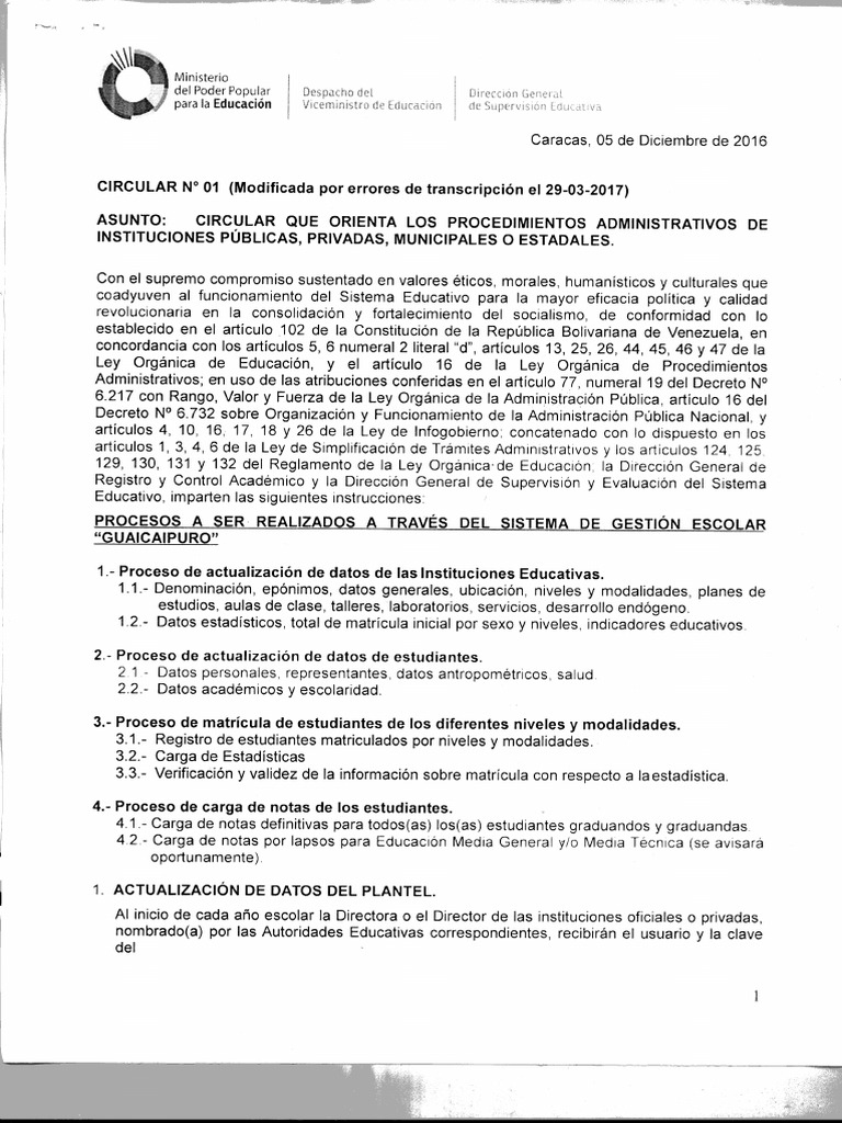 Circular 1 Del MPPE | PDF