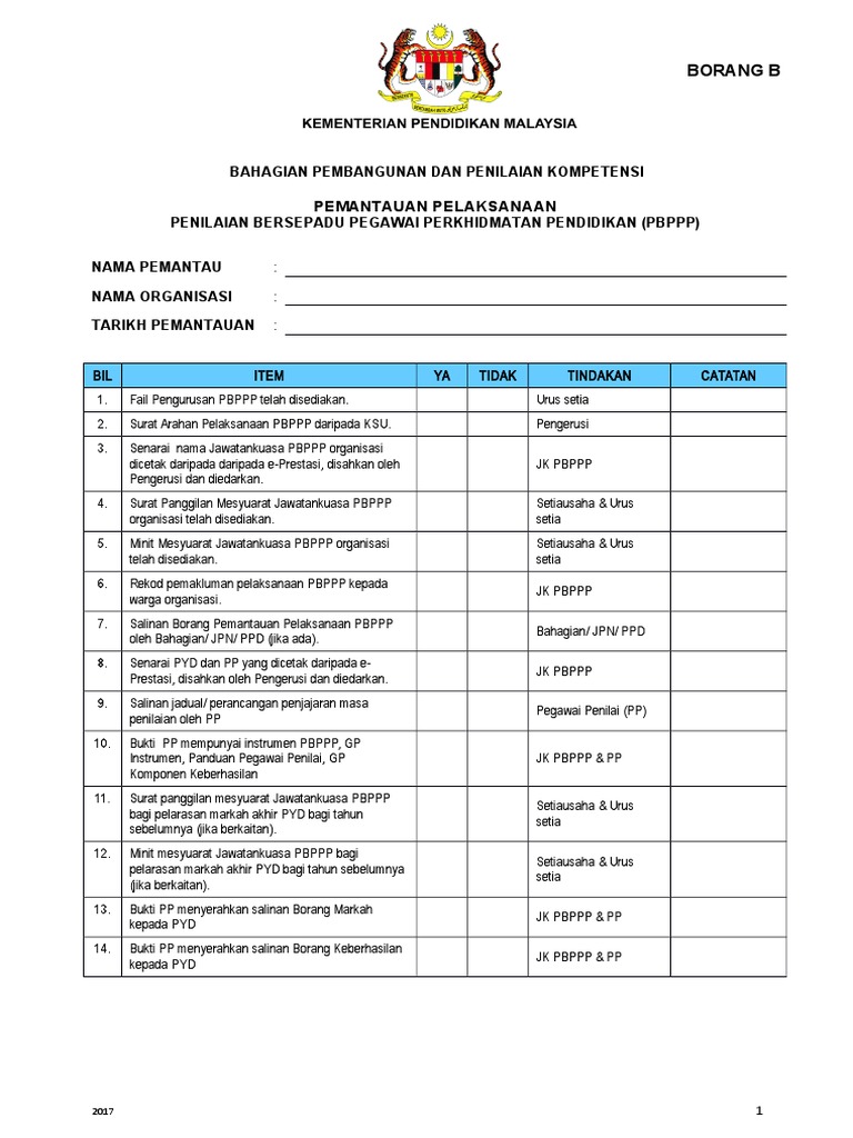 Borang B Pemantauan | PDF