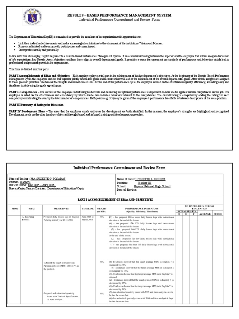 Results - Based Performance Management System: Individual Performance ...