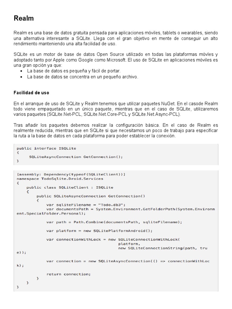 Información Realm y SQLite | PDF | Bases de datos | Aplicación movil