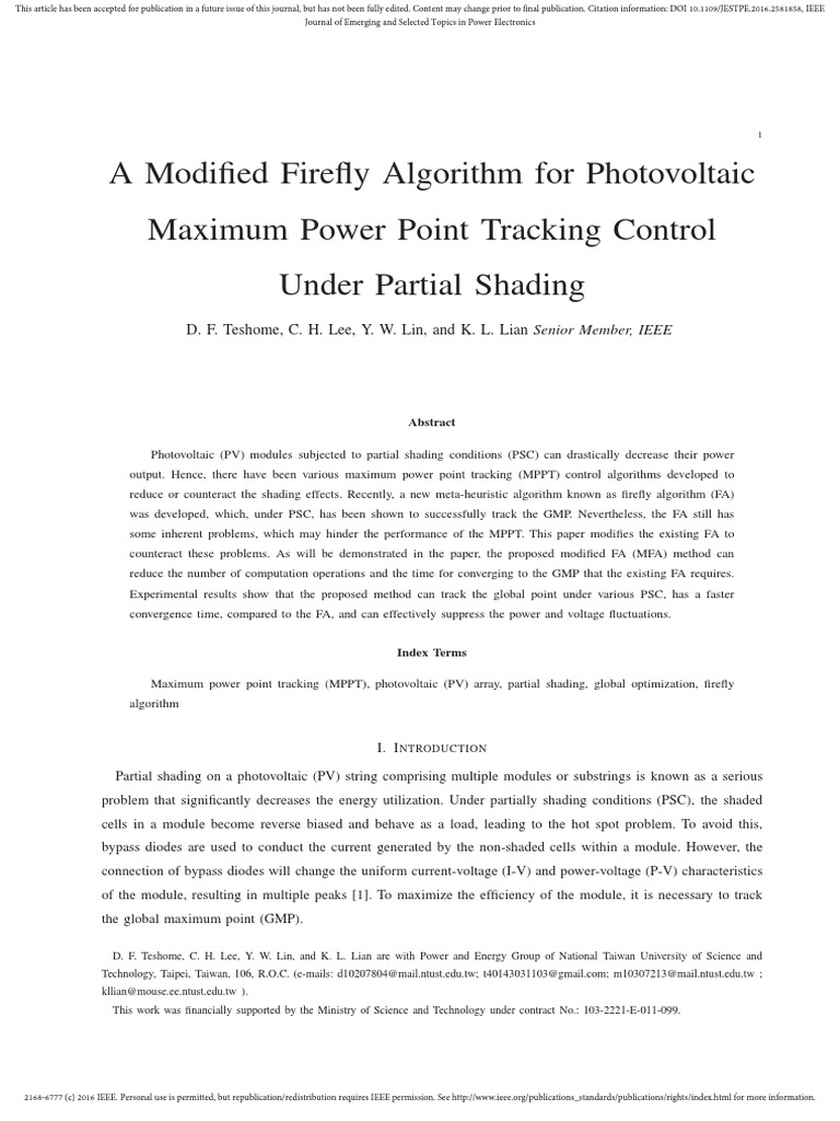 A Modified Firefly Algorithm For Photovoltaic | PDF | Photovoltaics ...