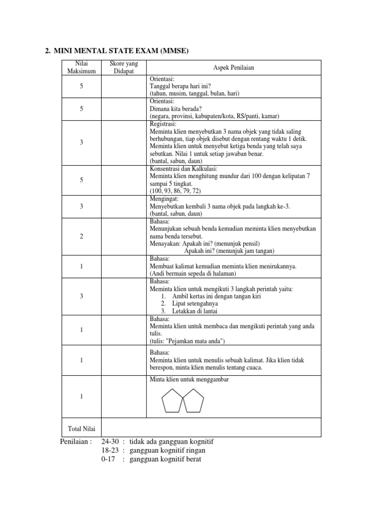 Mini Mental State Exam | PDF