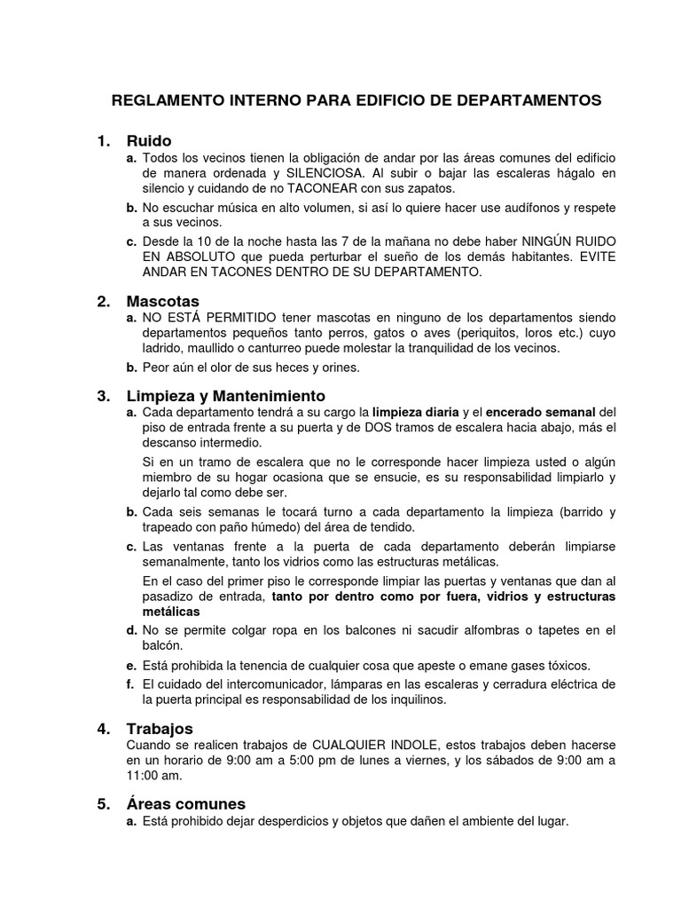 Reglamento Interno Del Edificio de Departamentos | PDF | Residuos | Naturaleza