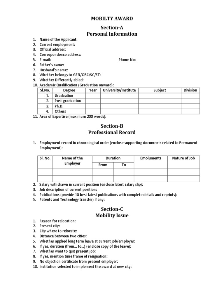Mobility Award Application Template | PDF | Business | Science
