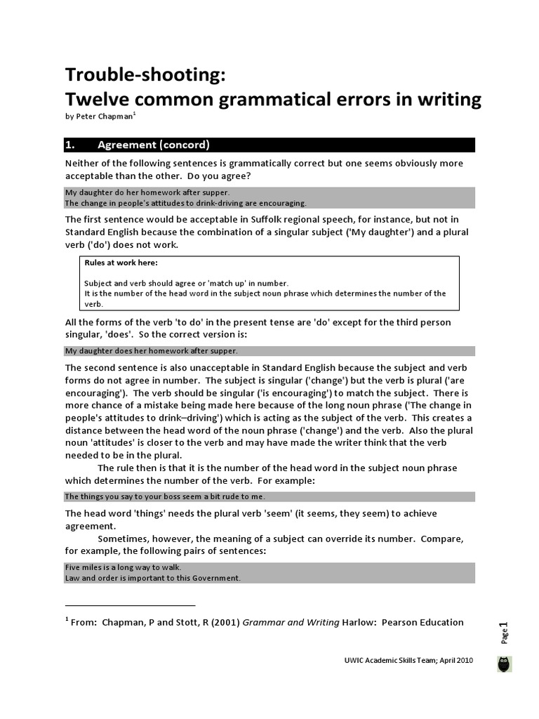 12 Grammatical Errors Writing | PDF | Grammatical Number | Verb