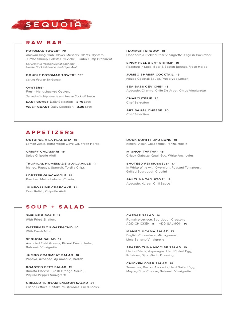 Sequoia Restaurant Menu Overview | PDF | Salad | Roasting