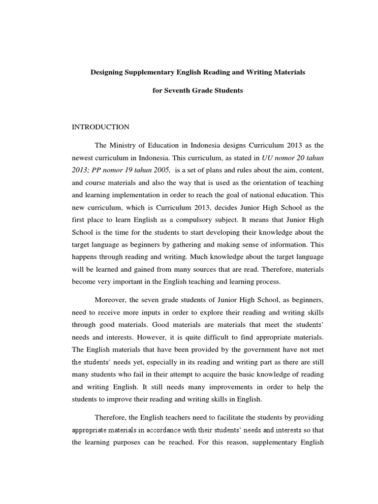 Designing Supplementary English Reading and Writing Materials For ...