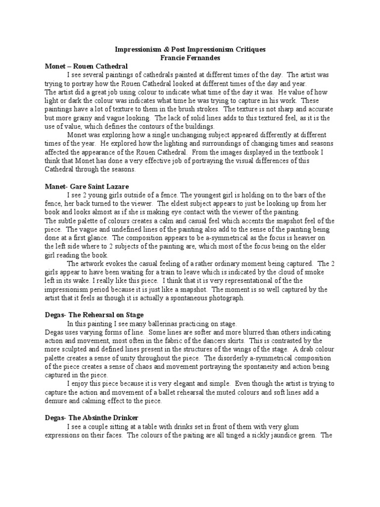 Post Impressionism Art History | PDF | Impressionism | Edgar Degas
