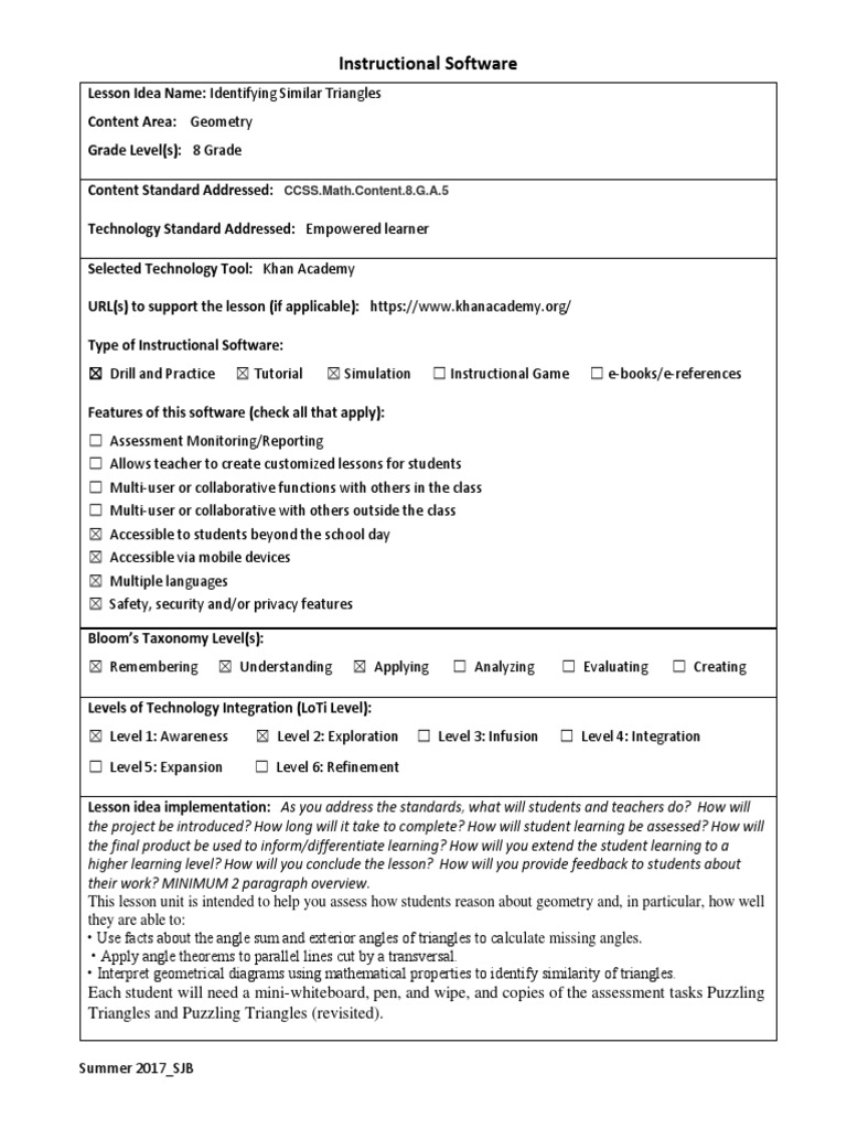 02 Instructional Software Lesson Idea Template 2017 4 | PDF | Triangle ...