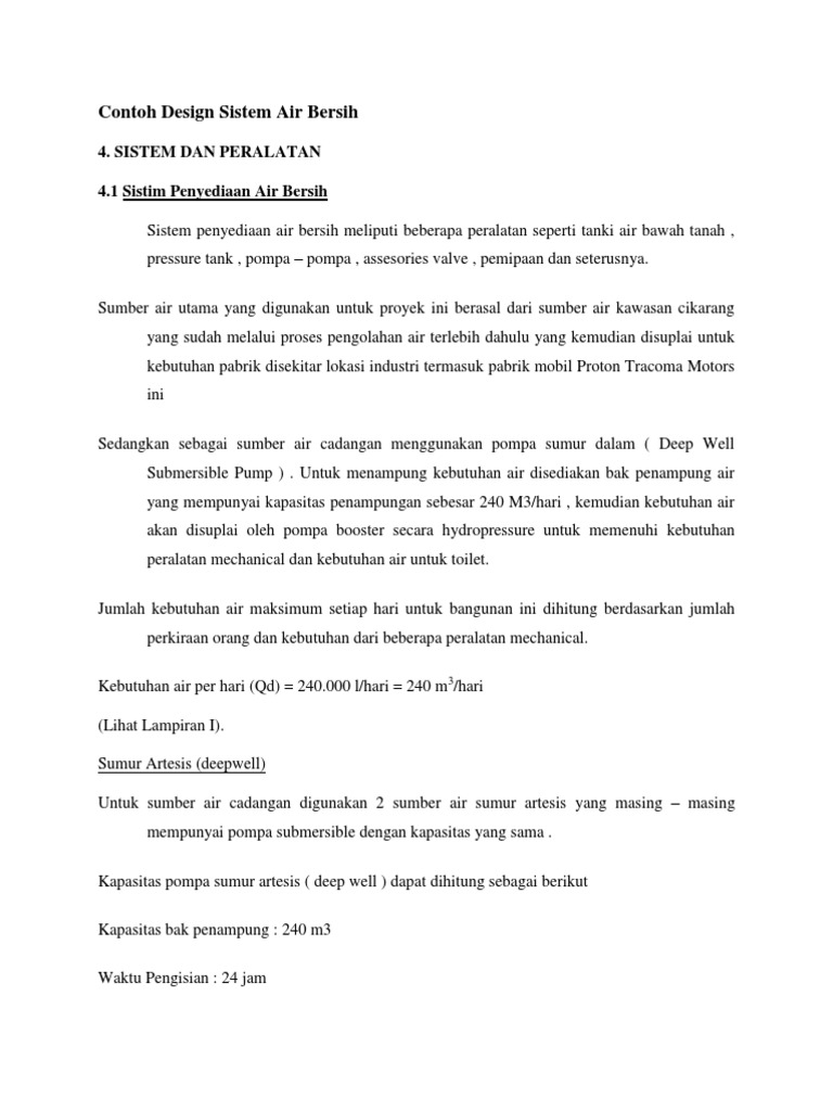 Contoh Design Sistem Air Bersih | PDF | Teknologi & Rekayasa