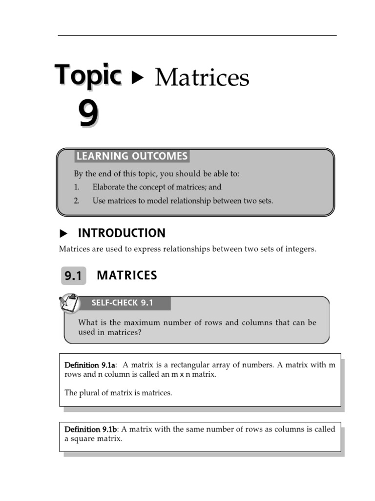 Topic 9 Matrices | Download Free PDF | Matrix (Mathematics) | Matrix Theory