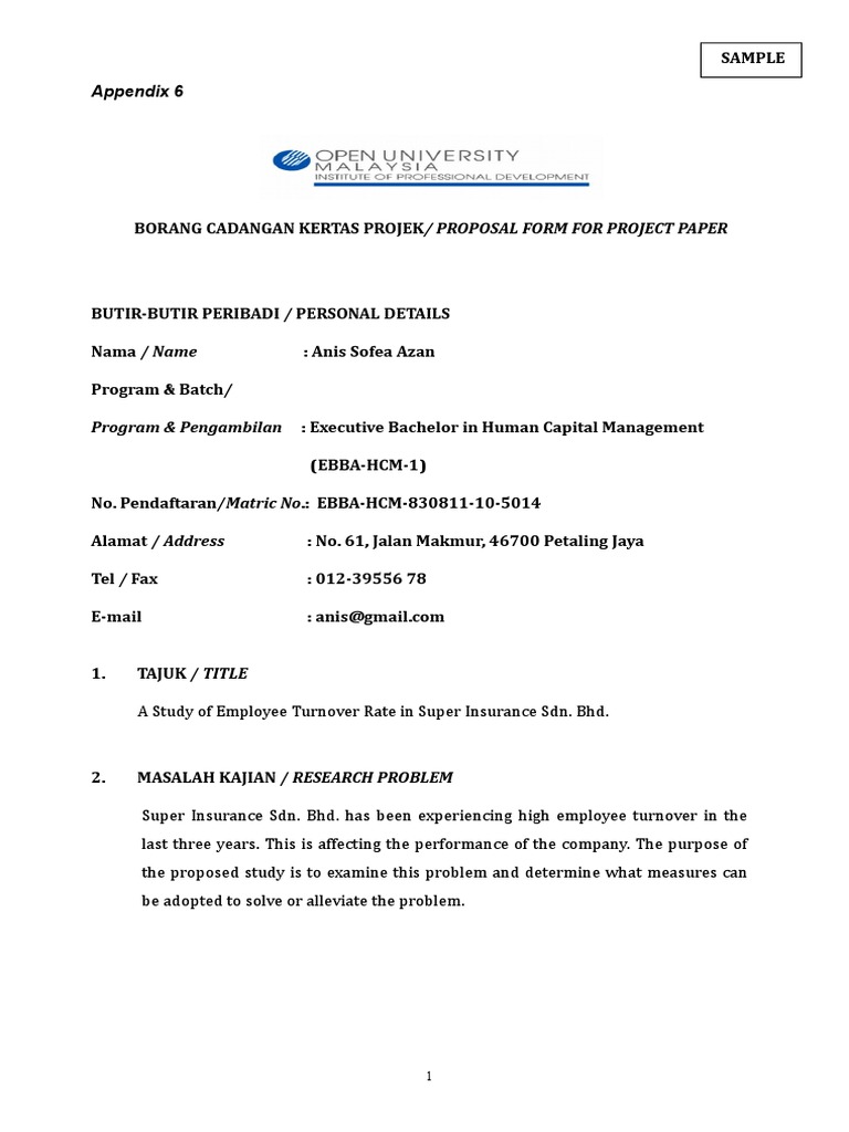 4.sample of Research Proposal OUM | PDF | Data Analysis | Science
