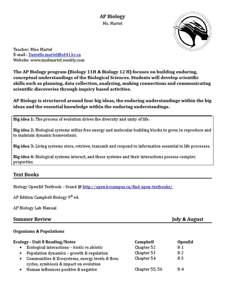 Ap Biology Course Outline 2017 | PDF | Genetics | Biology