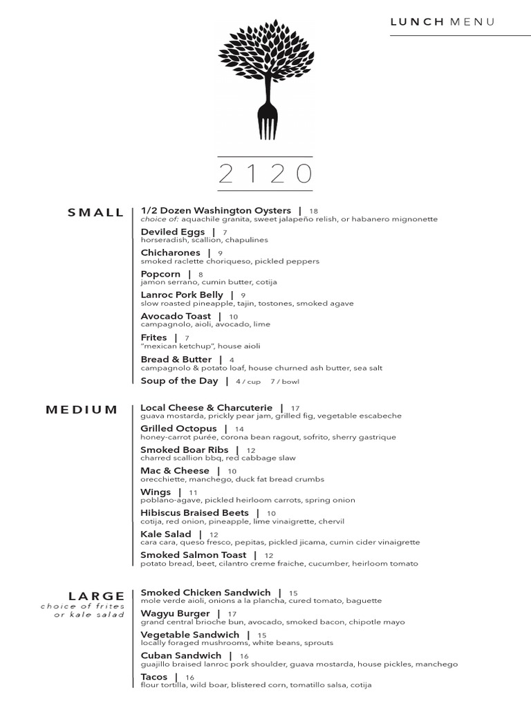 2120 Lunch Menu | PDF | Pickling | Salad