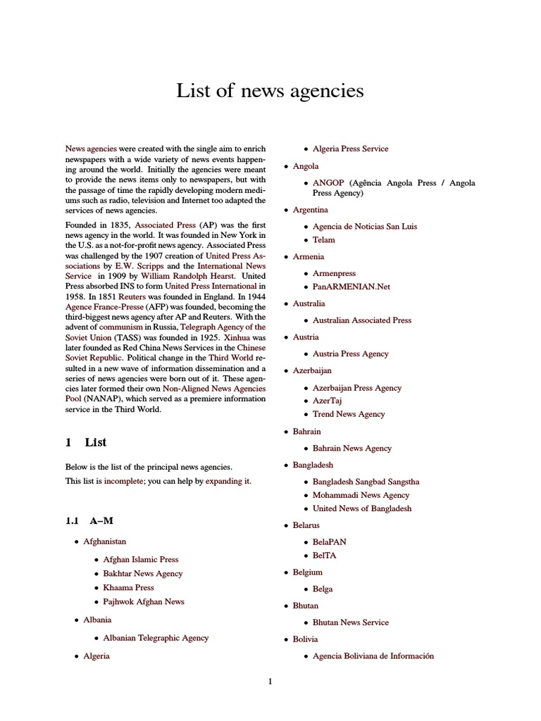 List of News Agencies | News | News Media