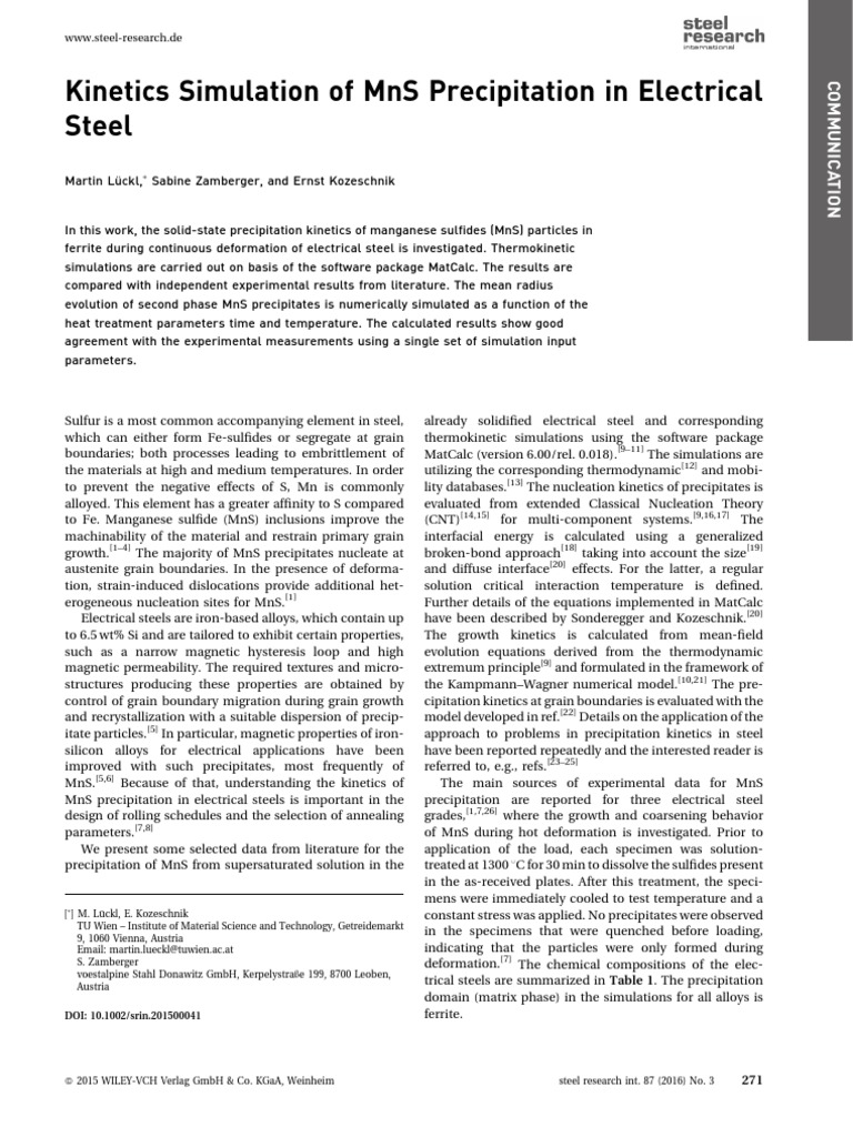 Kinetics Simulation of MNS Precipitation in Electrical Steel | PDF ...