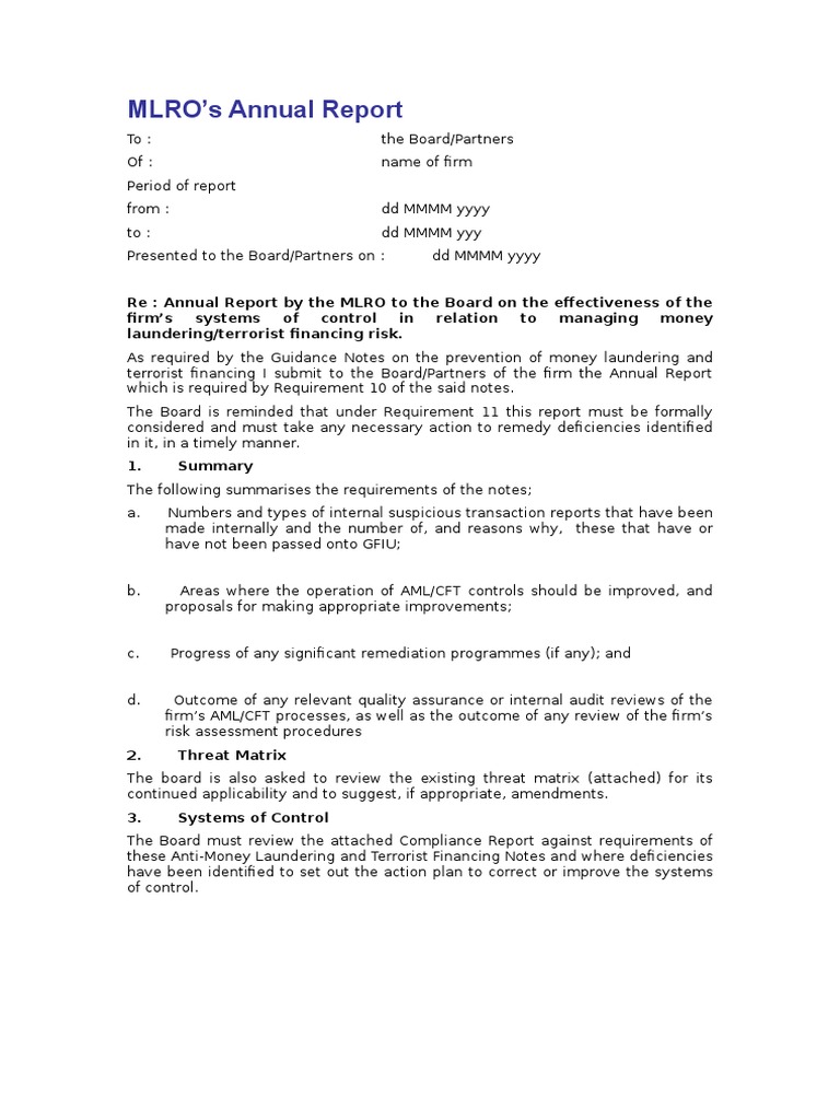 Mlro Annual Report | PDF | Terrorism Financing | Money Laundering