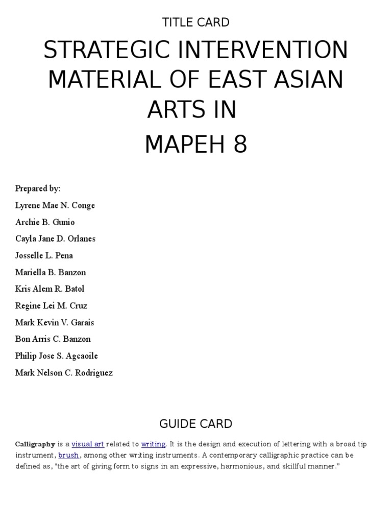 Mapeh 8 | PDF | Calligraphy | Art Media