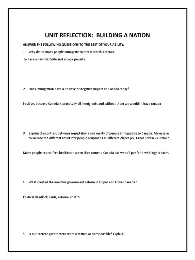 Unit Reflection Building A Nation | PDF