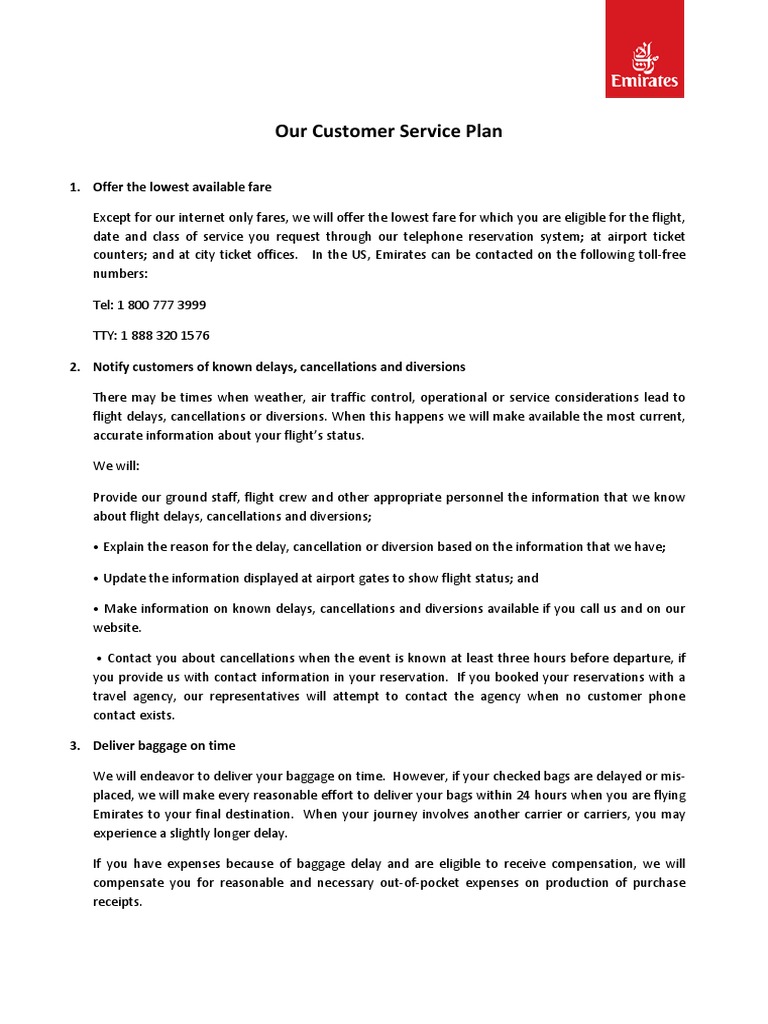 Ek Customer Service Plan v1 | Download Free PDF | Emirates (Airline ...