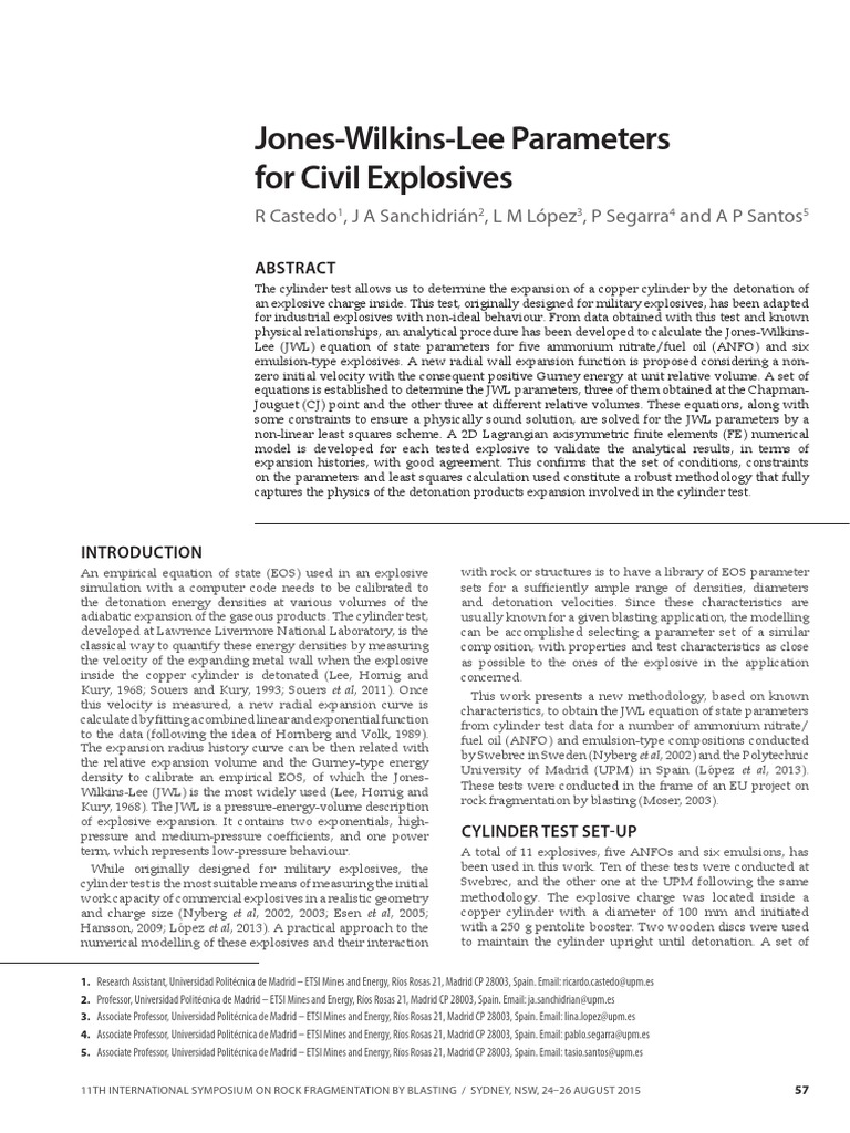 JWL Parameters from Cylinder Tests | PDF | Explosive Material | Equations