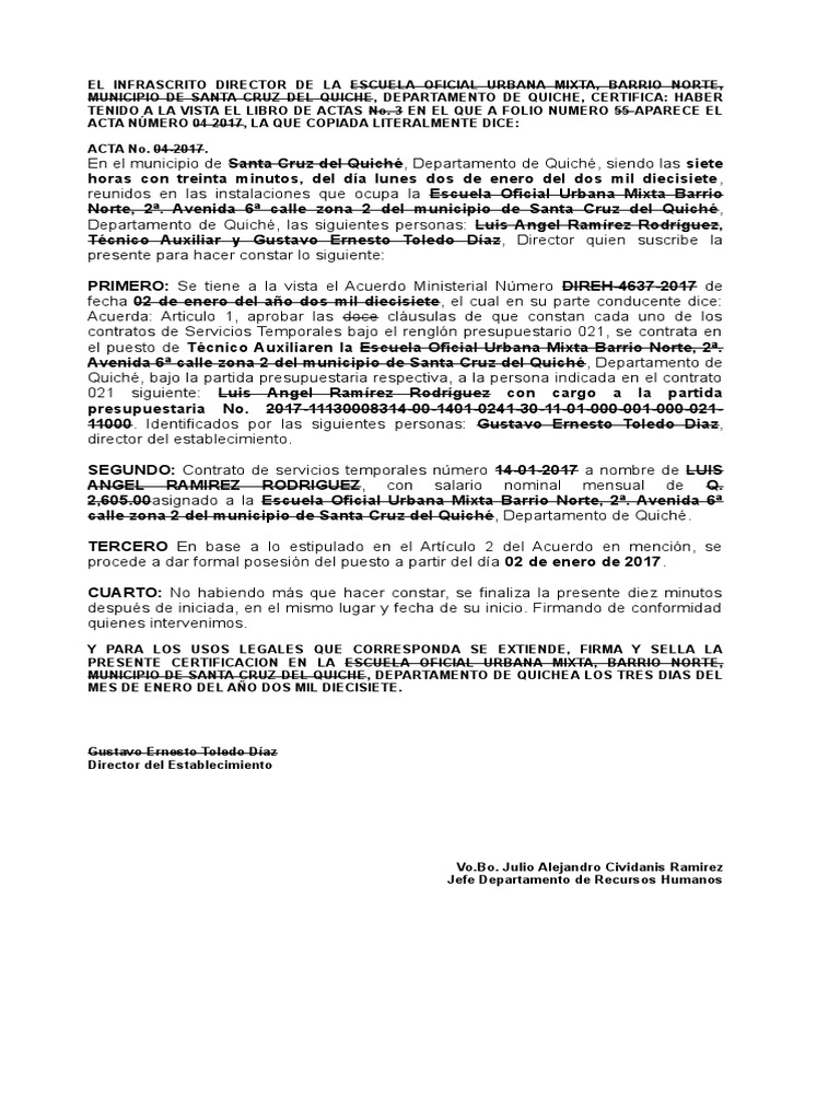 Modelo de Acta Toma de Posesion 021 2017 | PDF