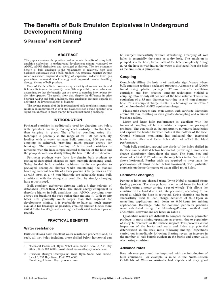 The Benefits of Bulk Emulsion Explosives in Underground PDF | PDF | Cartridge (Firearms) | Chemistry