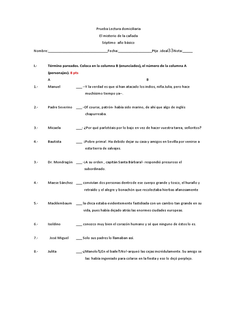 Prueba El Misterio de La Cañada | PDF | Agitación | Violencia
