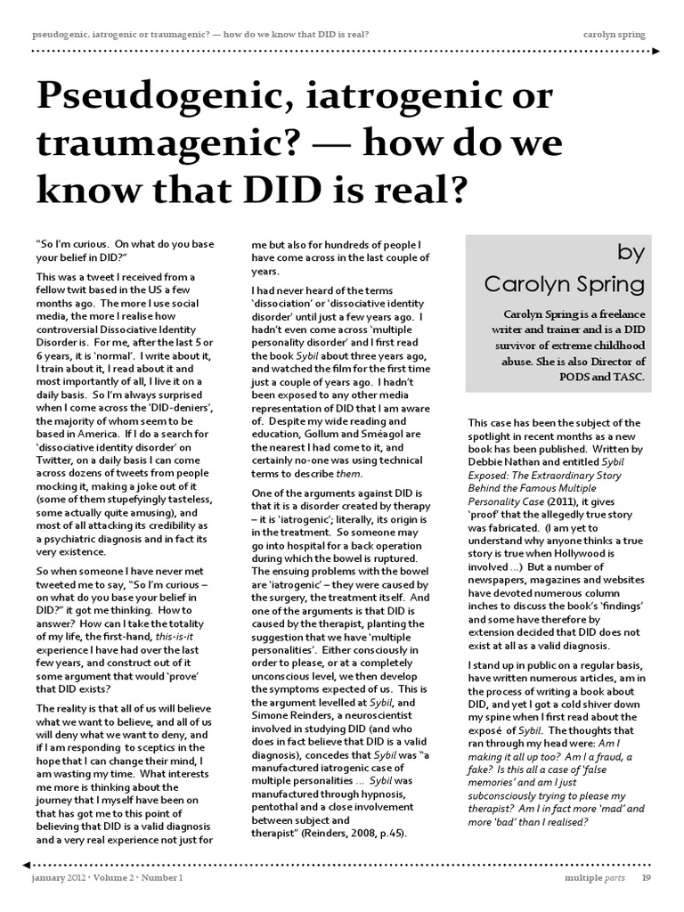 Pseudogenic, iatrogenic or traumagenic? — how do we know that DID is ...