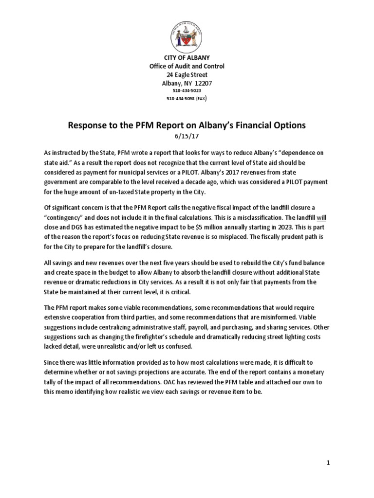 2017 OAC Response To PFM Report | PDF | Nonprofit Organization | Payroll