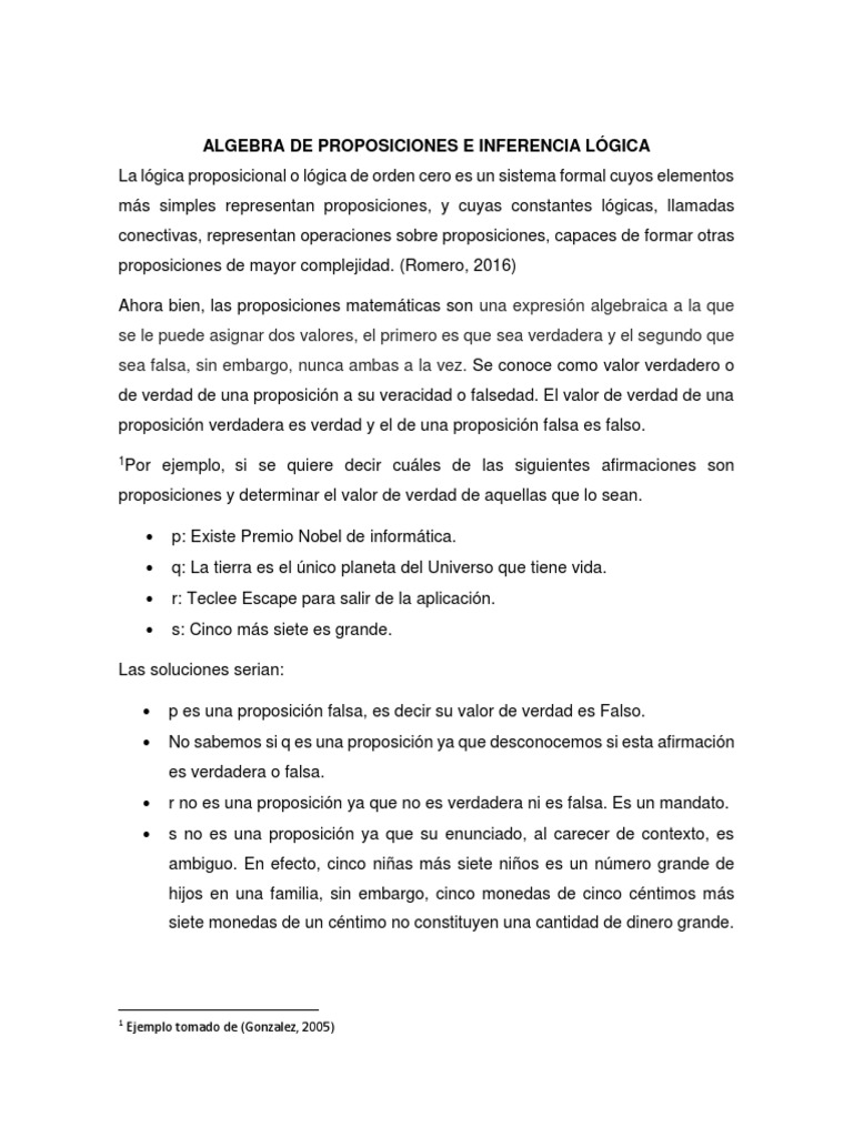 Algebra de Proposiciones e Inferencia Lógica | PDF | Proposición | Science