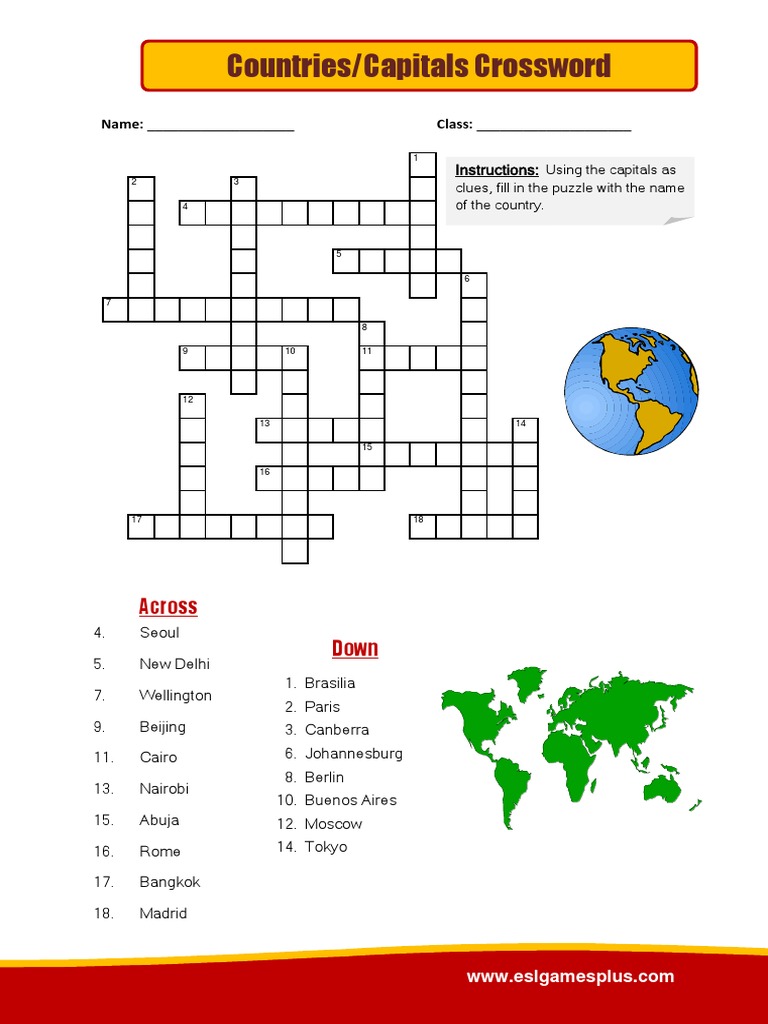 Countries Capitals Crossword PDF | PDF