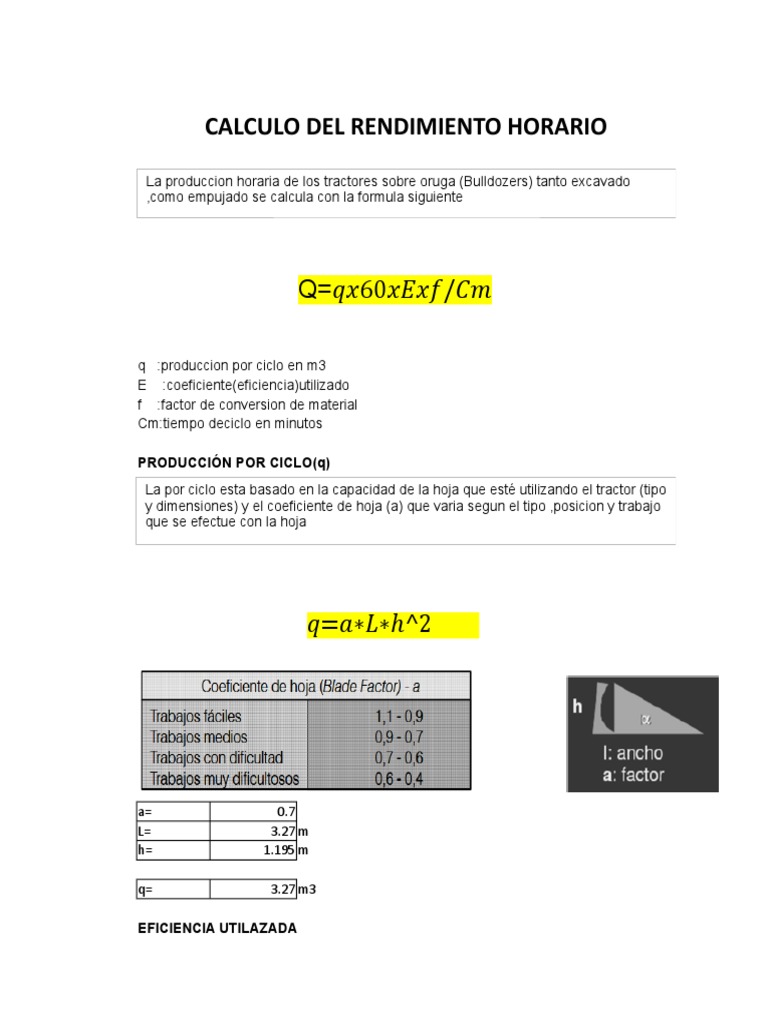 Calculo de Rendimiento de Maquinaria | PDF | Equipos de construcción ...