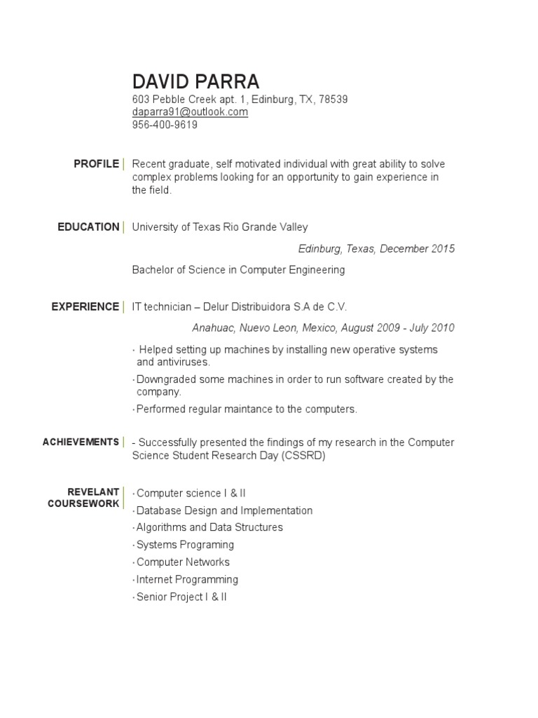 Computer Engineering Graduate Resume | PDF