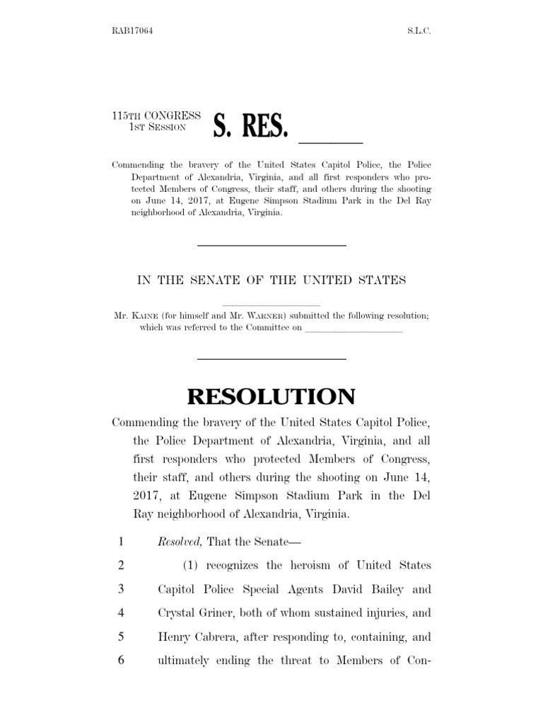 Senate Resolution Commending Bravery of USCP and Alexandria VAPD | PDF ...