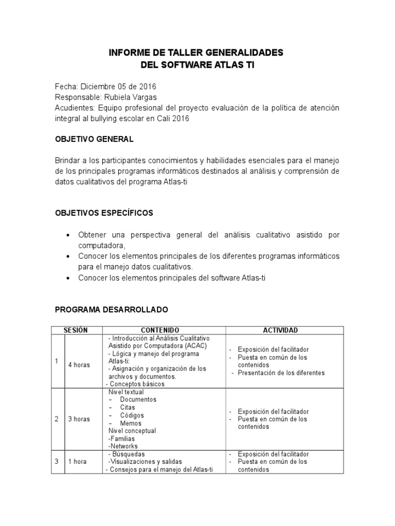 Informe Taller Generalidades Atlas Ti | PDF | Programa de computadora | Programación