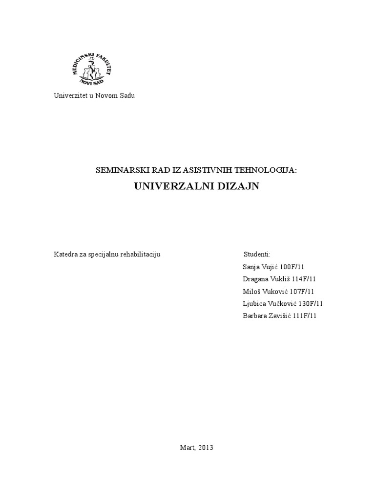 Seminarski Rad-Univerzalni Dizajn | PDF