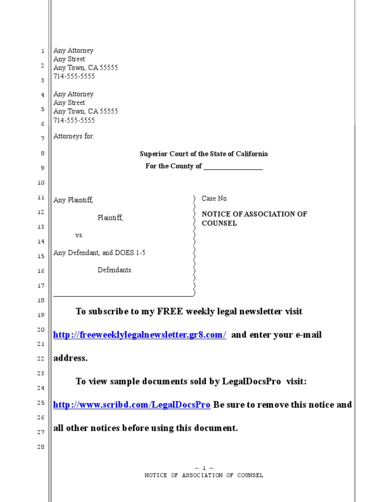 California Notice of Association of Counsel | PDF | Mail | United ...