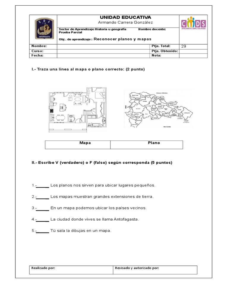 Prueba de Mapas y Planos para Primaria | PDF | Mapa | Continente