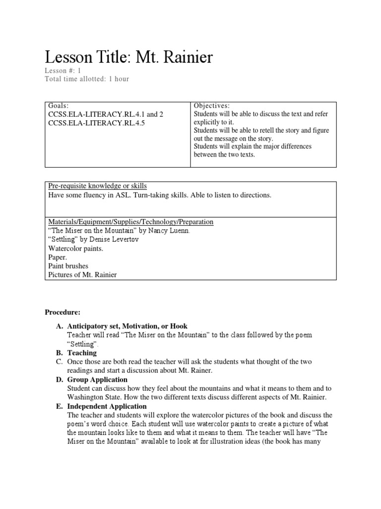 Day 1-mt Rainier | PDF | Reading Comprehension | Psychological Concepts