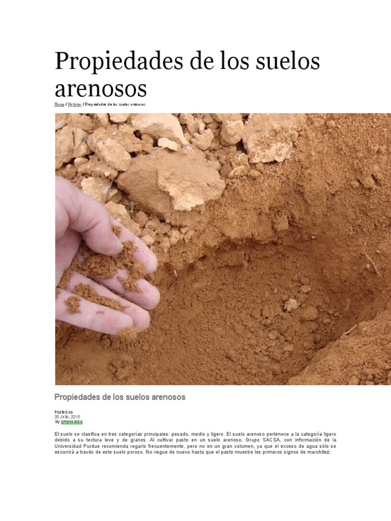 Propiedades de Los Suelos Arenosos | Suelo | Agua