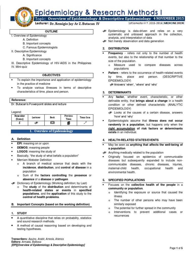 (EPI) 1.01 - Overview of Epidemiology & Descriptive Epidemiology - Dr ...