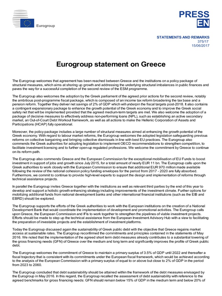 Eurogroup Statement on Greece's Reforms | PDF | International Monetary ...